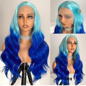 Hair | Ombre Blue Lace Front Wigs Synthetic Long Wavy Hair Wig | Poshmark
